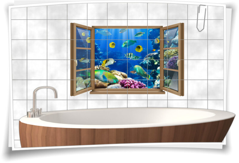 Wand-Tattoo Wand-Bild Fenster Fische Riff Aquarium Unter-Wasser ...